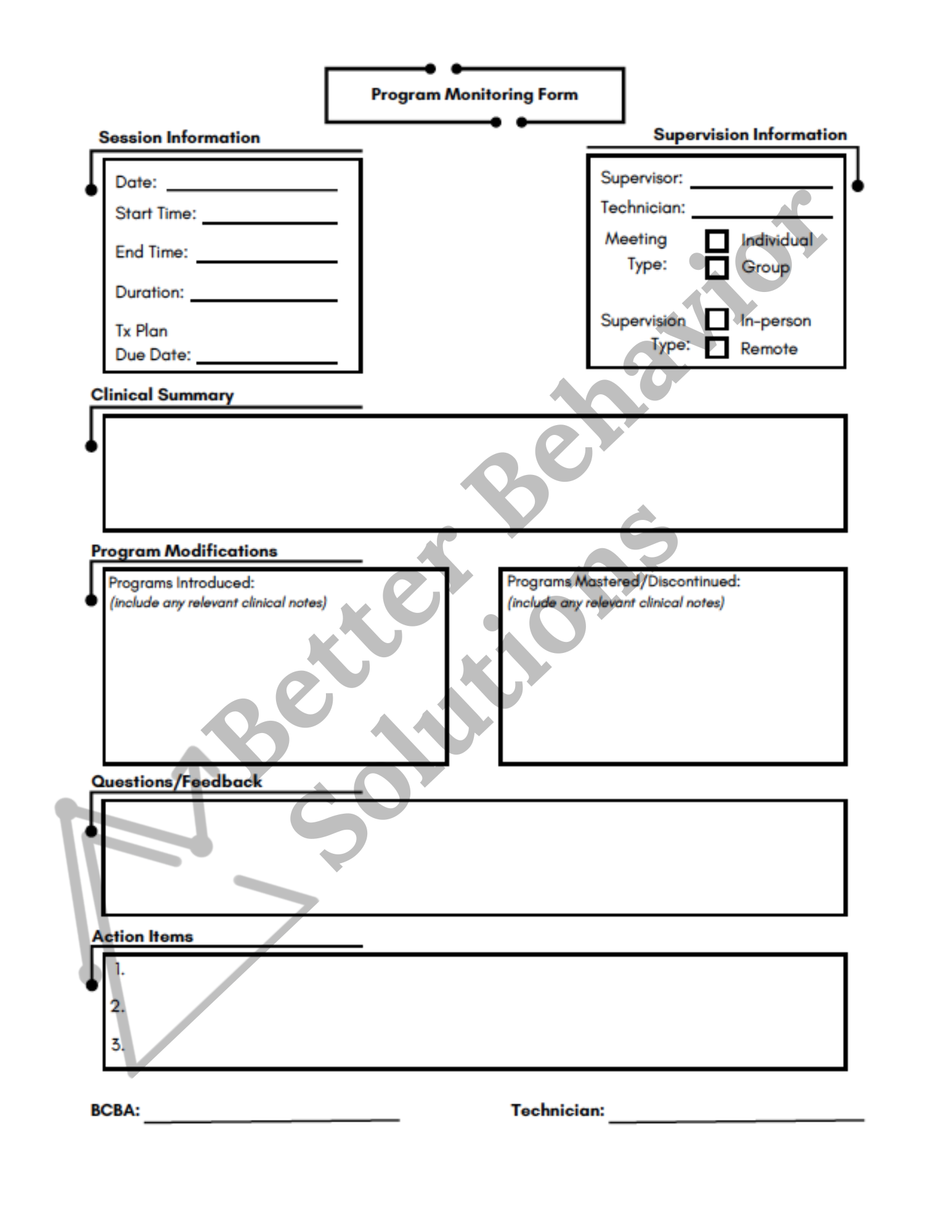 Program Monitoring Form - Better Behavior Solutions
